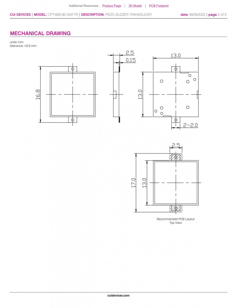 CPT-1625-80-SMT-TR datasheet page 2