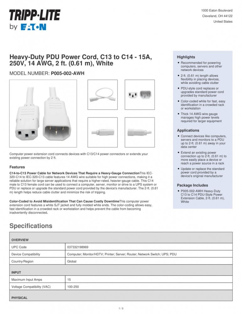 P005-002-AWH technical document page 1