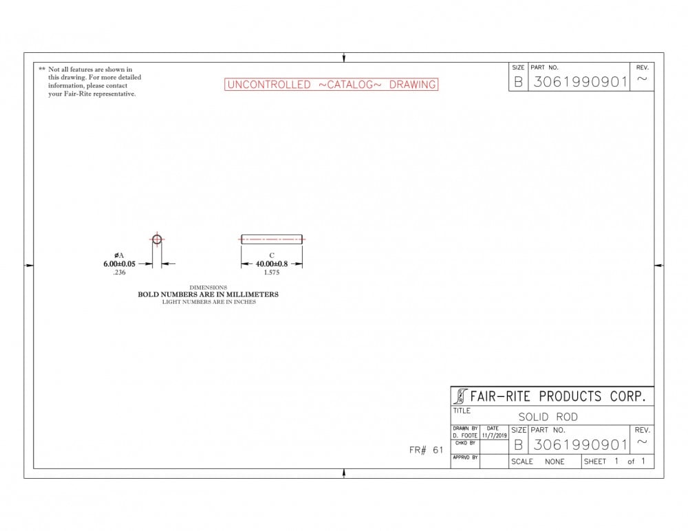 Fair-Rite 3061990901 solid rod drawing