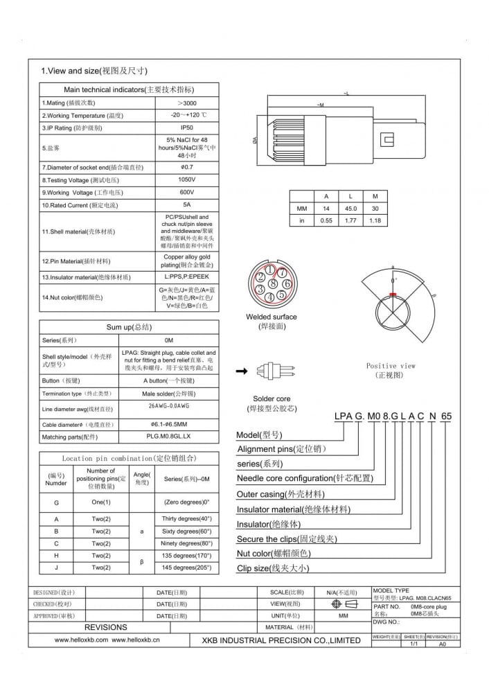XKB Connection LPAG.M08.CLACN65 technical drawing
