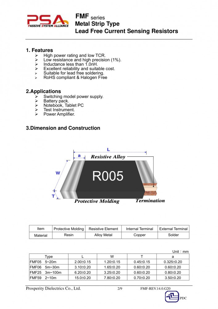 PSA FMF series specification page 3