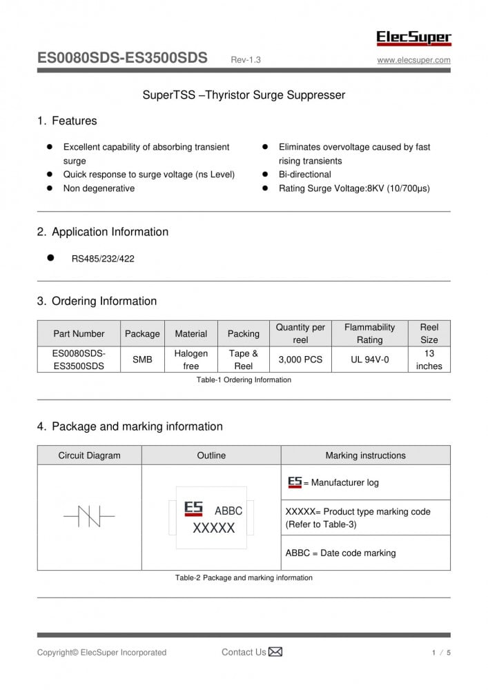 ES3100SDS datasheet page 1