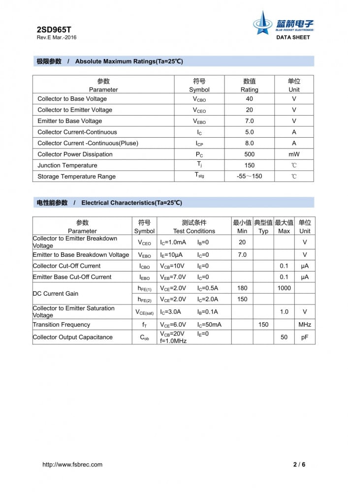 2SD965T datasheet page 2