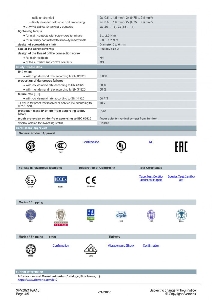 3RV20211GA15 datasheet page 4