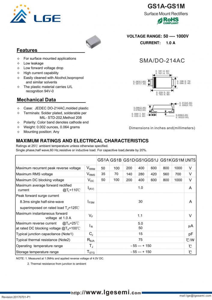 LGE GS1M datasheet page 1
