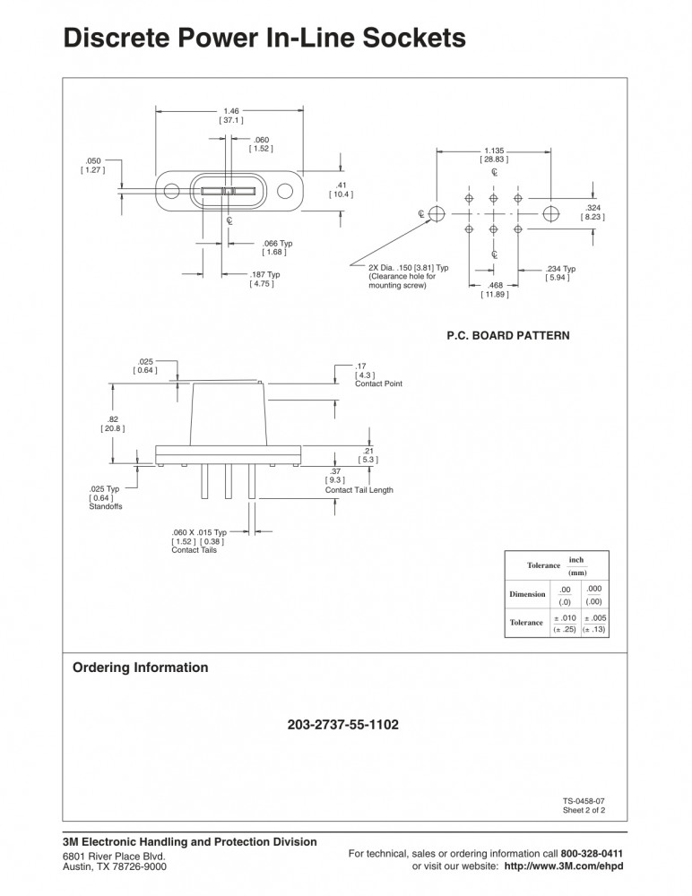 3M TS-0458 Discrete Power In-Line Sockets technical drawing page 2