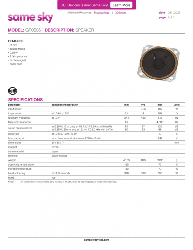 GF0506 technical document page 1