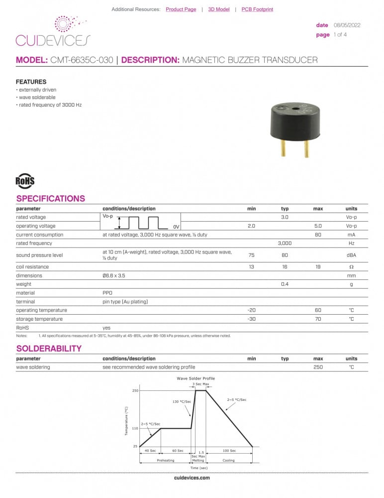 CMT-6635C-030 datasheet page 1