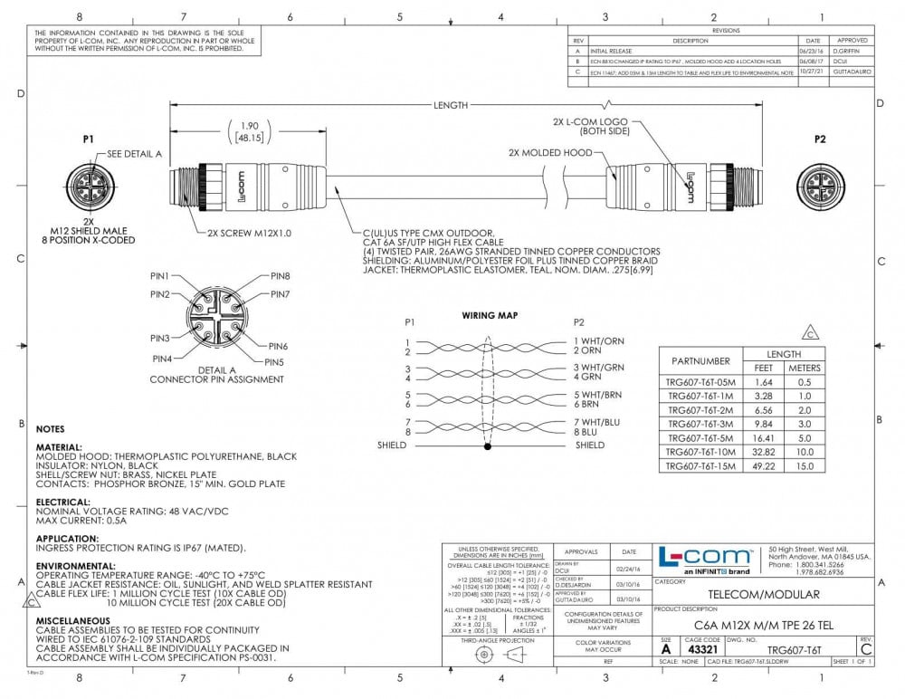 L-com TRG607-T6T drawing and specification sheet