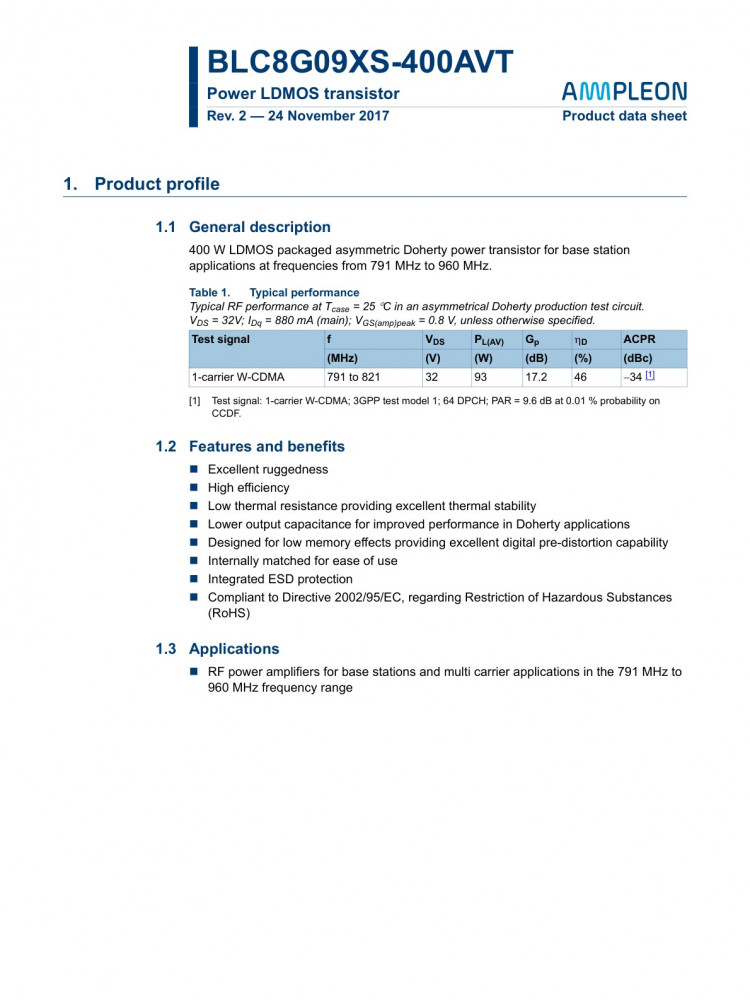 BLC8G09XS-400AVTZ datasheet page 1