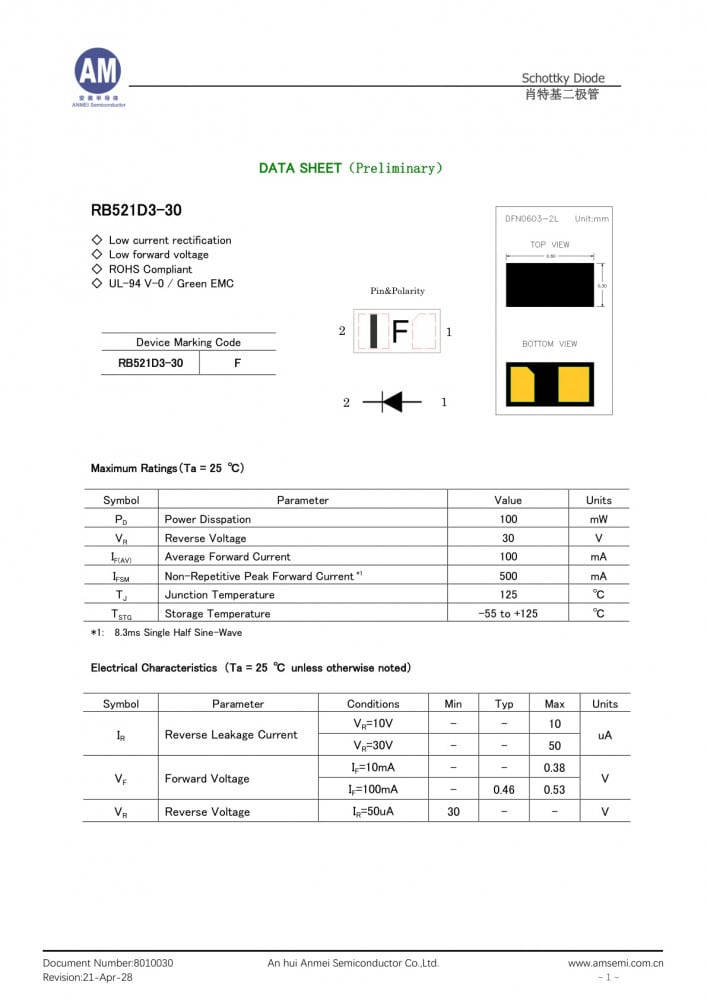 RB521D3-30 datasheet page 1