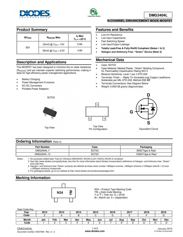 DMG3404L-7 datasheet page 1
