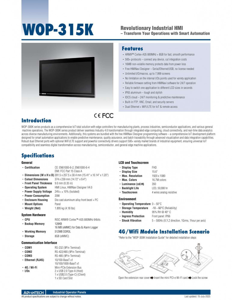 WOP-315K product documentation page 1