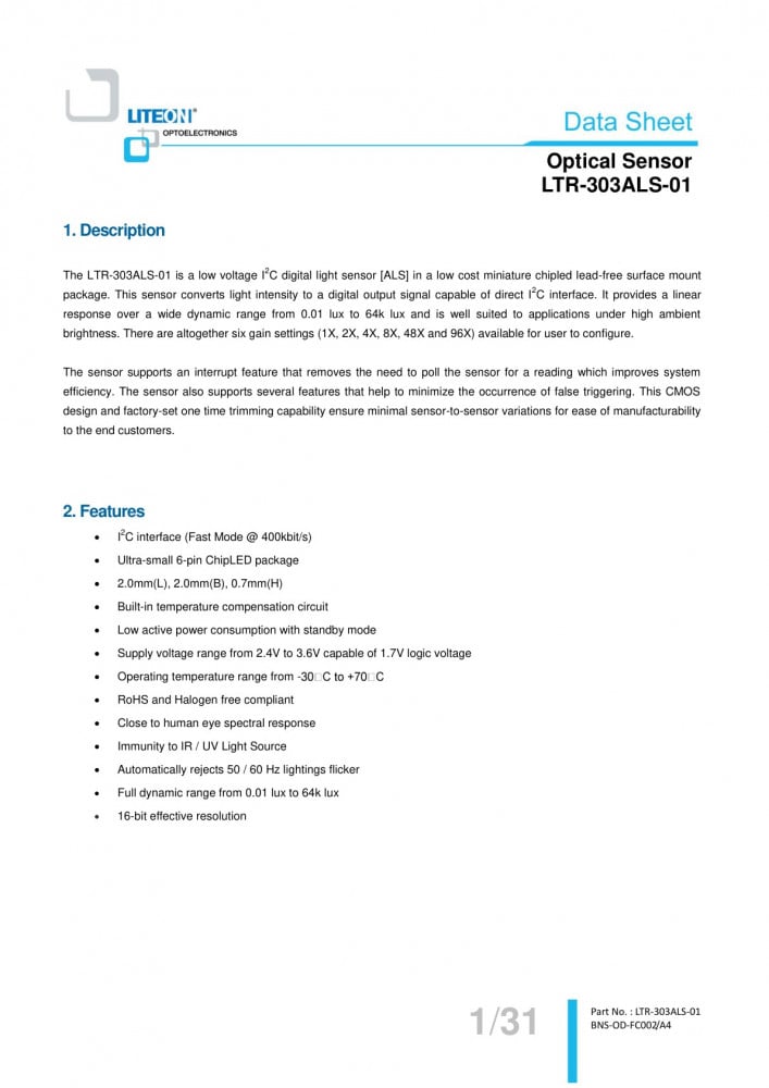 LTR-303ALS-01 datasheet page 2