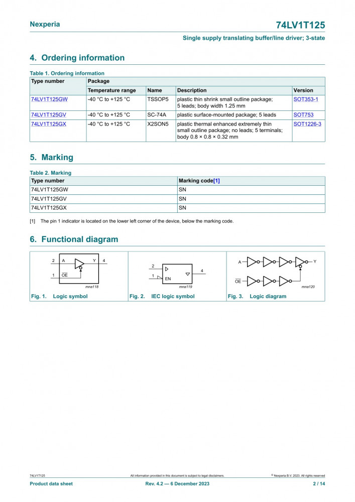 74LV1T125GWH datasheet page 2