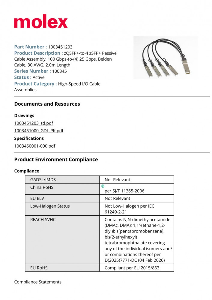 Molex product specification document, page image 1