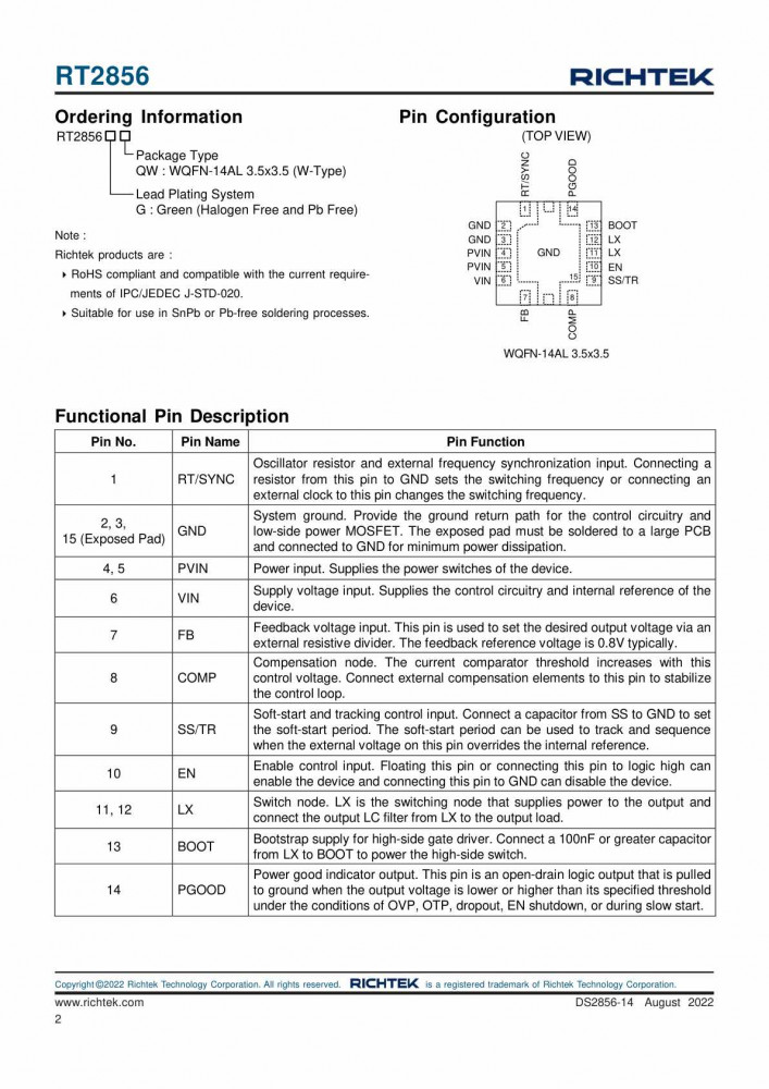 RT2856 technical document page 2