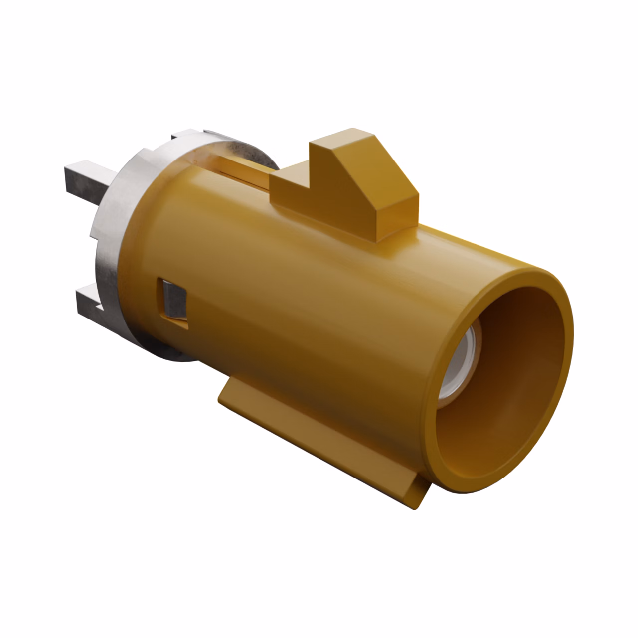FAKRA Jack, Straight, PCB Receptacle, Through Hole, Keying Code K, Brass Body, Tin (Sn) Plated, Curry Yellow, 50 Ohms for sale