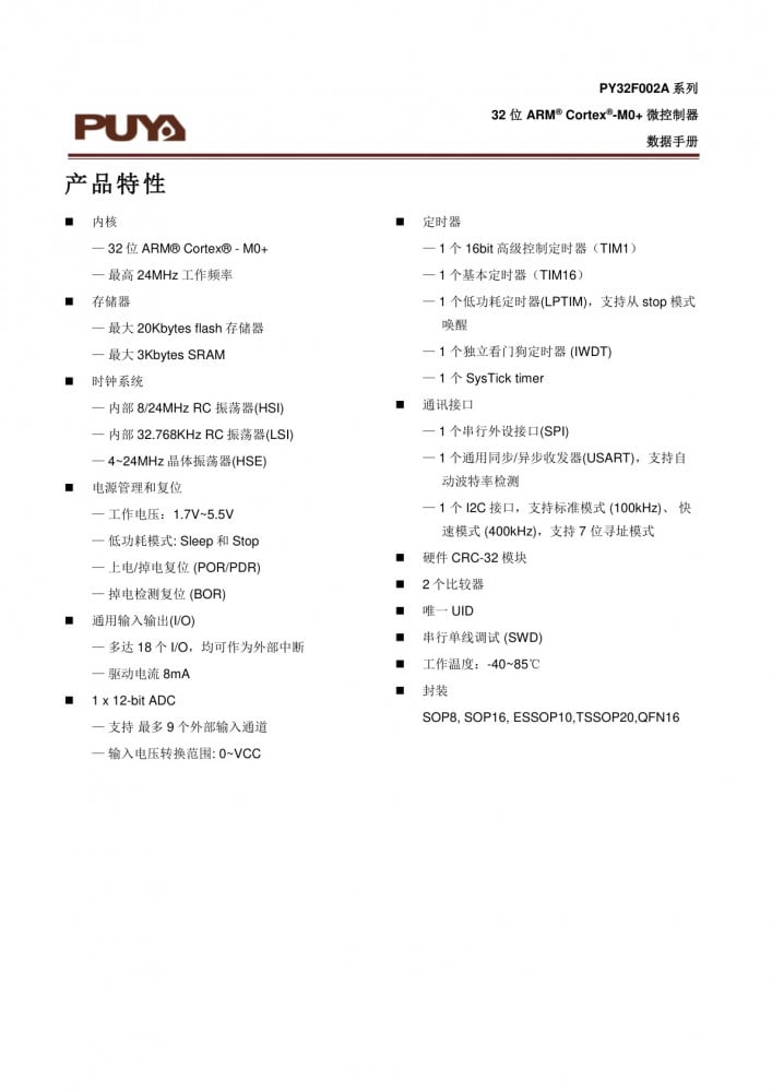 PY32F002A documentation page 1