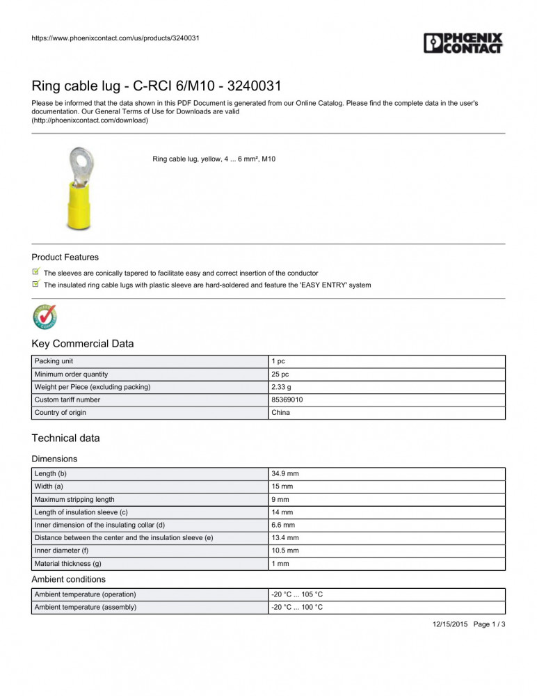 Phoenix Contact 3240031 product document page 1