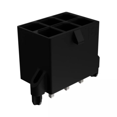 Mega-Fit Vertical Header, 5.70mm Pitch, Through Hole, Dual Row, 4 Circuits, Matte Tin (Sn) Plating, 3.73mm Tail Length, Glow-Wire Capable, Tape and Reel, Black