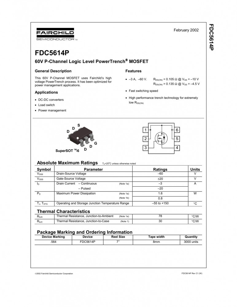 FDC5614P datasheet page 1