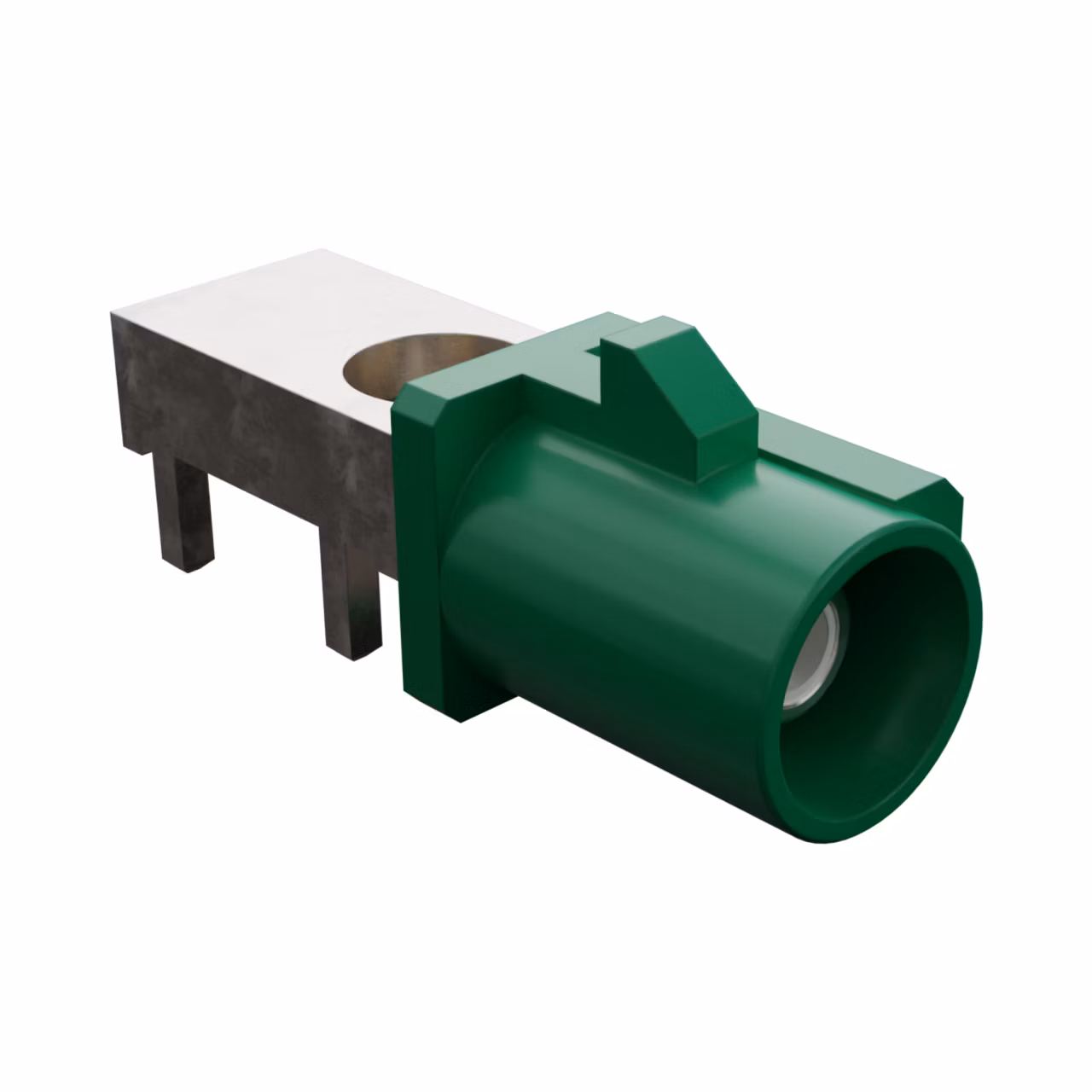 FAKRA Jack, Right-Angle, PCB Receptacle, Through Hole, Die Cast Body, Tin (Sn) Plated, Pin in Paste, Tape and Reel, Keying Code E, Green, 50 Ohms for sale