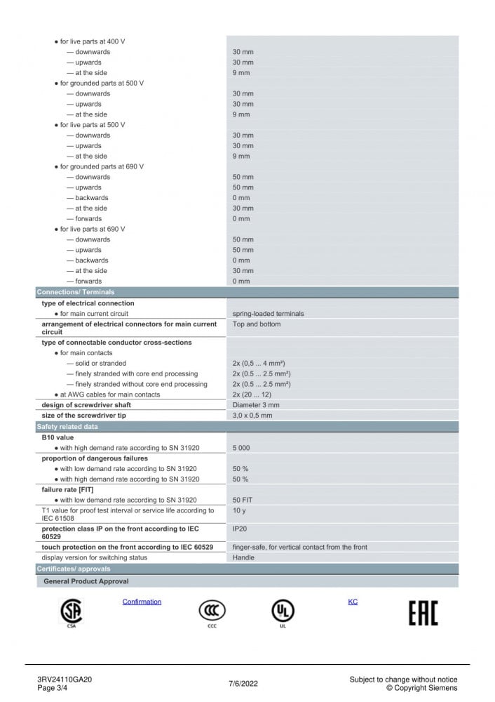 3RV24110GA20 datasheet page 3