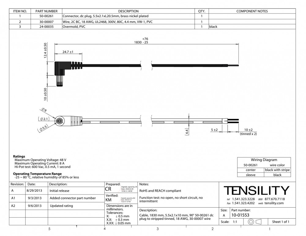 Technical drawing for Tensility International model 10-01553