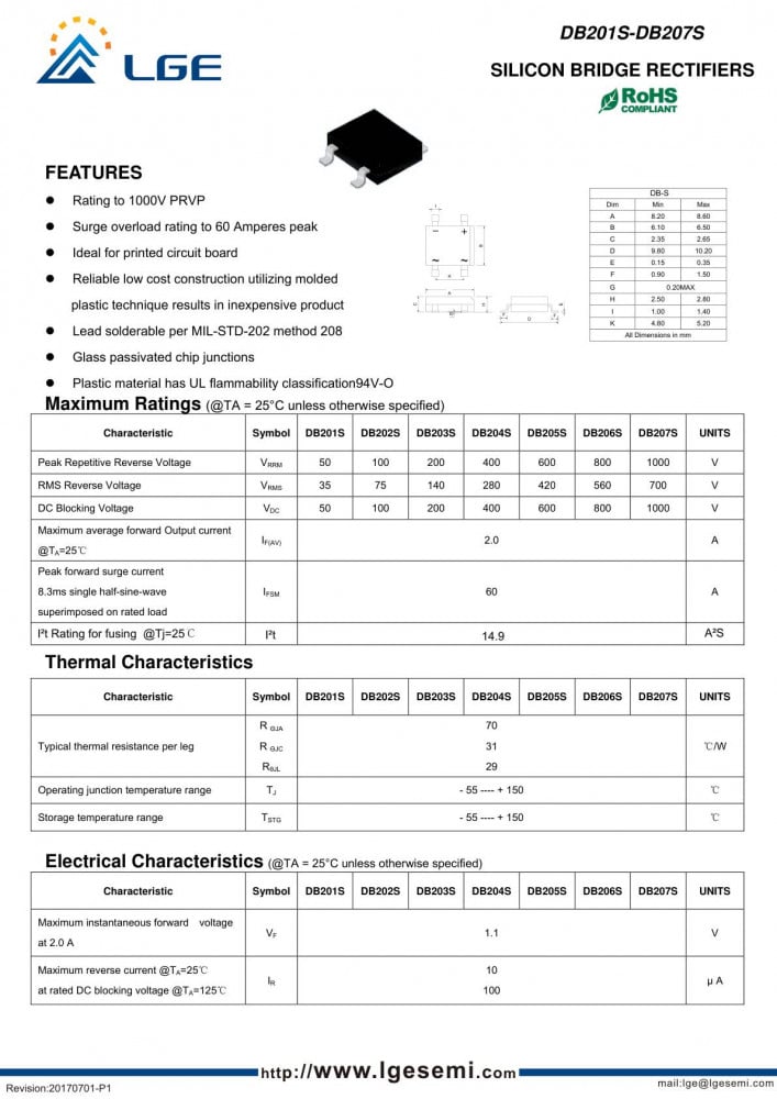 LGE DB207S datasheet page 1