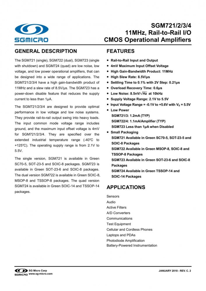 SGM722XS/TR datasheet page 1