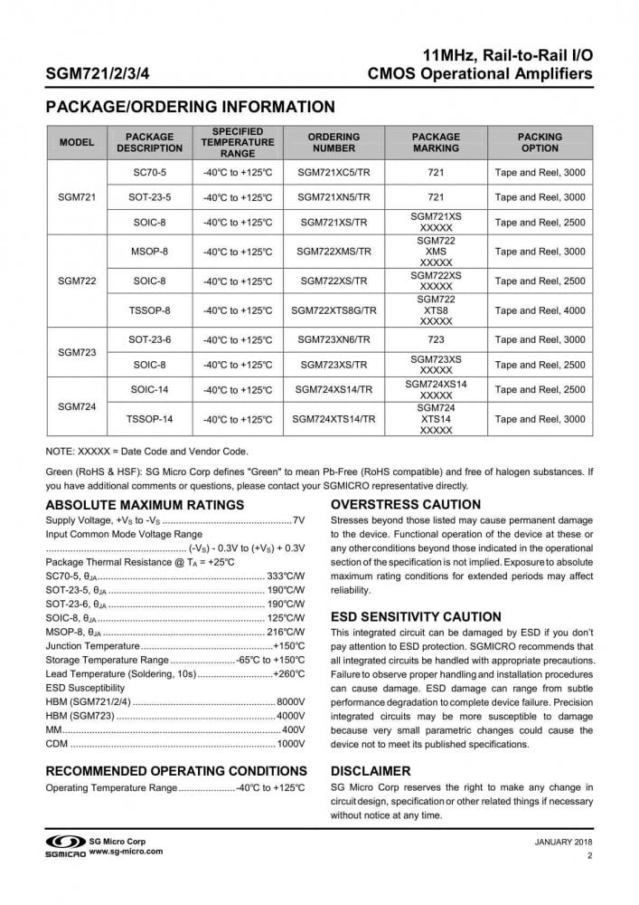 SGM722XS/TR datasheet page 2