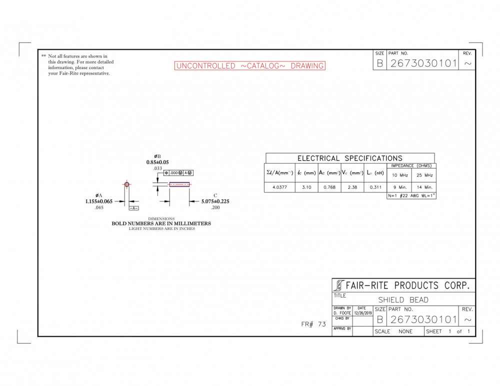 Fair-Rite 2673030101 technical document preview
