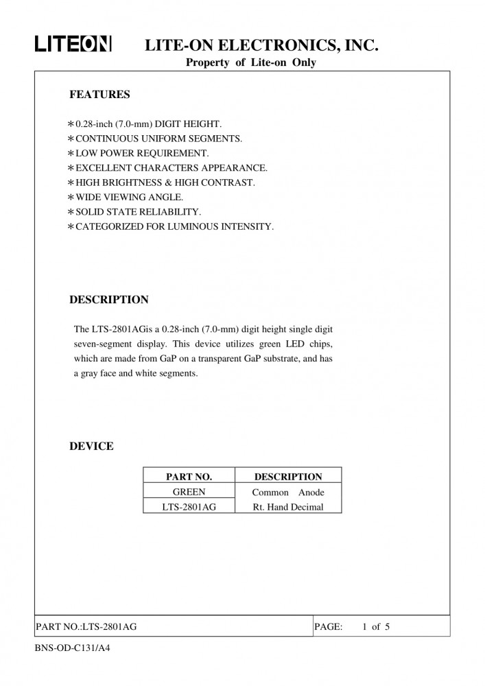 LTS-2801AG datasheet page 2