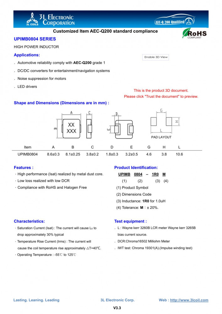 UPIMB0804 series technical document page 1