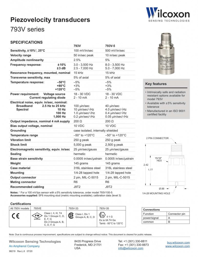 Amphenol 793V technical datasheet page
