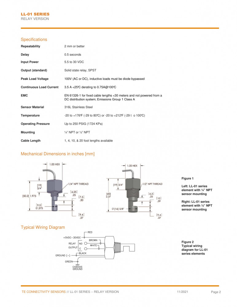 TE Connectivity LL-01 series document page 2