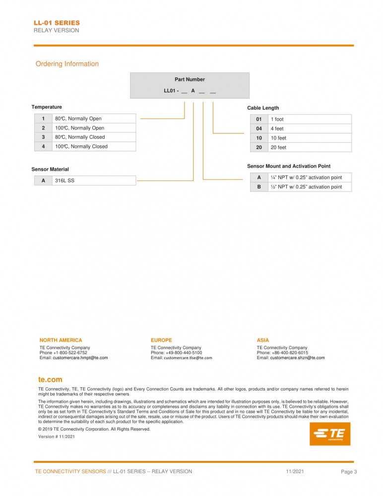 TE Connectivity LL-01 series document page 3