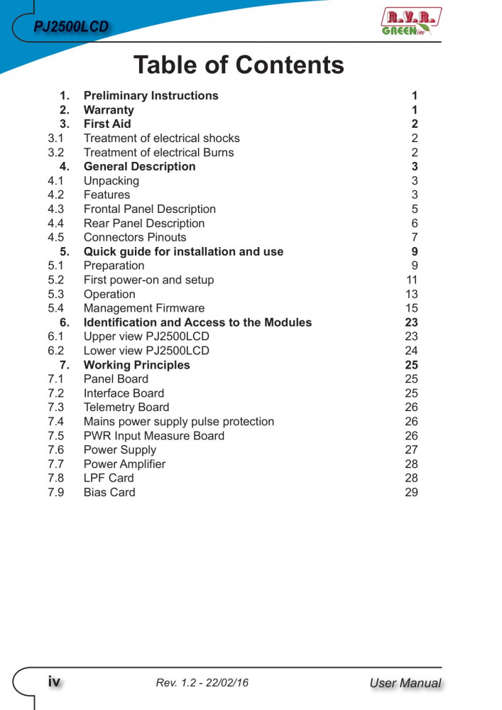PJ2500LCD documentation page 6