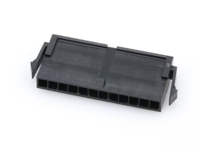 Micro-Fit 3.0 Plug Housing, Single Row, 12 Circuits, UL 94V-2, Panel Mount Ears, Glow-Wire Capable, Black for sale