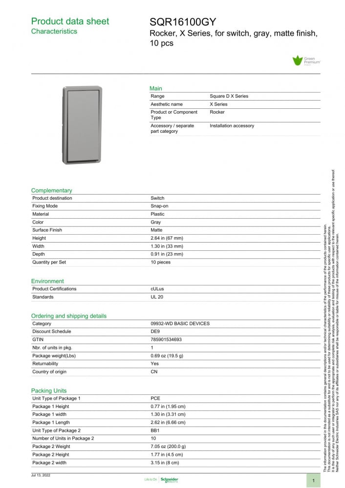 SQR16100GY technical document page 1