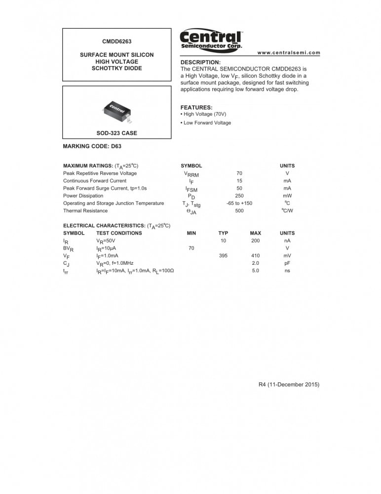 CMDD6263 datasheet page 1