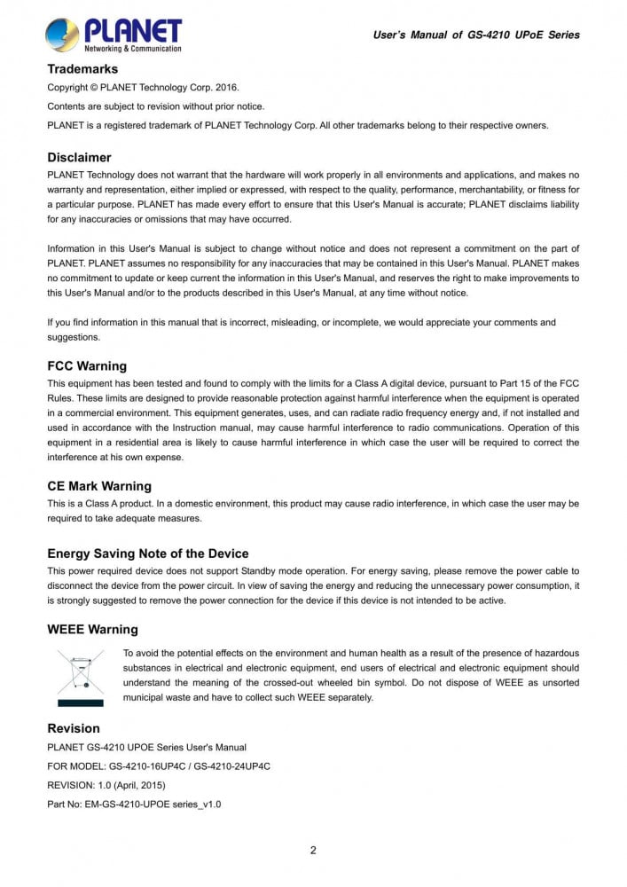 PT-GS-4210-16UP4C manual page 2