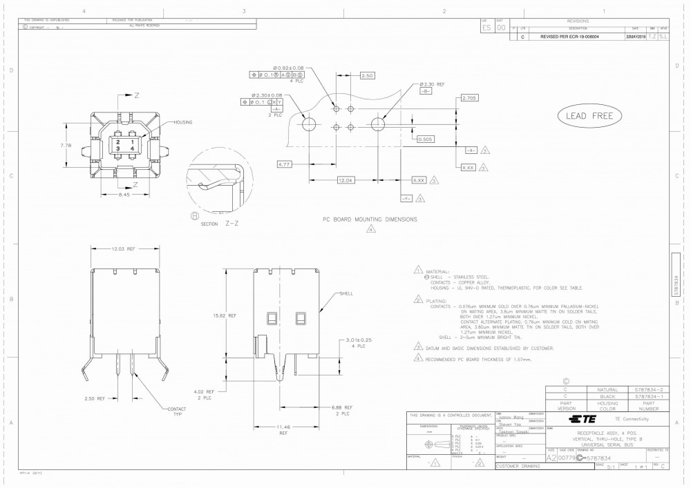 TE Connectivity 5787834-1 technical drawing
