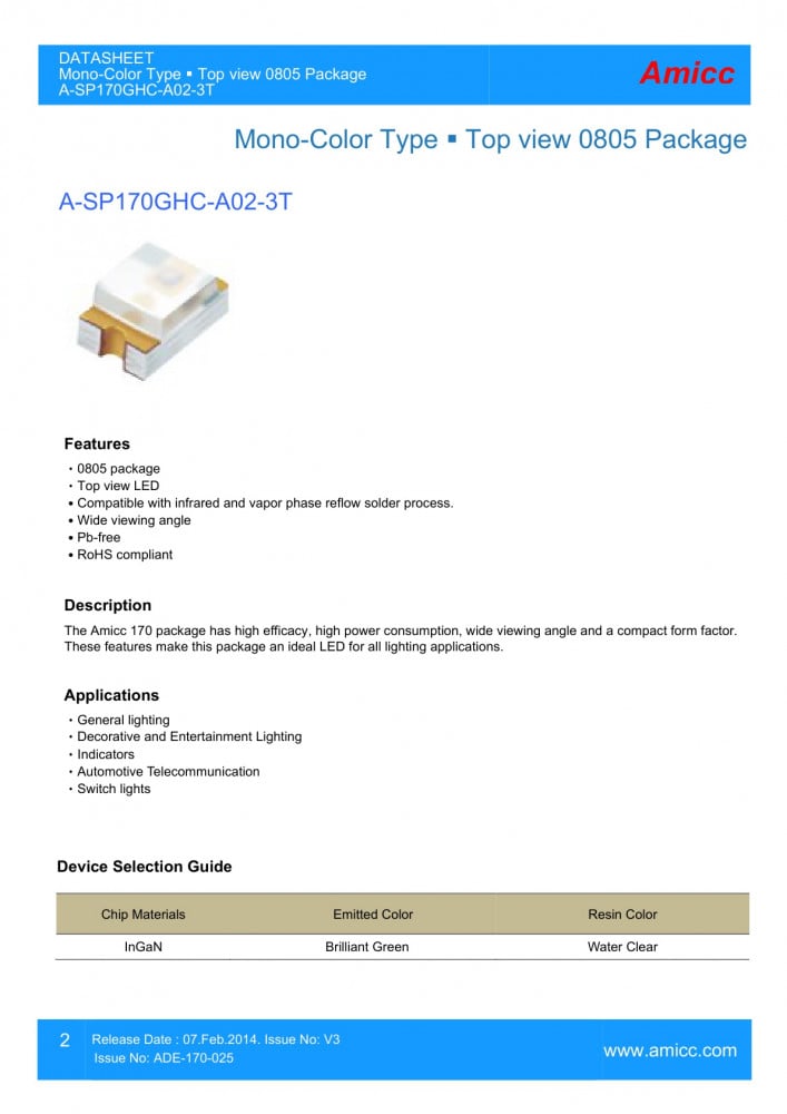 A-SP170GHC-A02-3T datasheet page 2