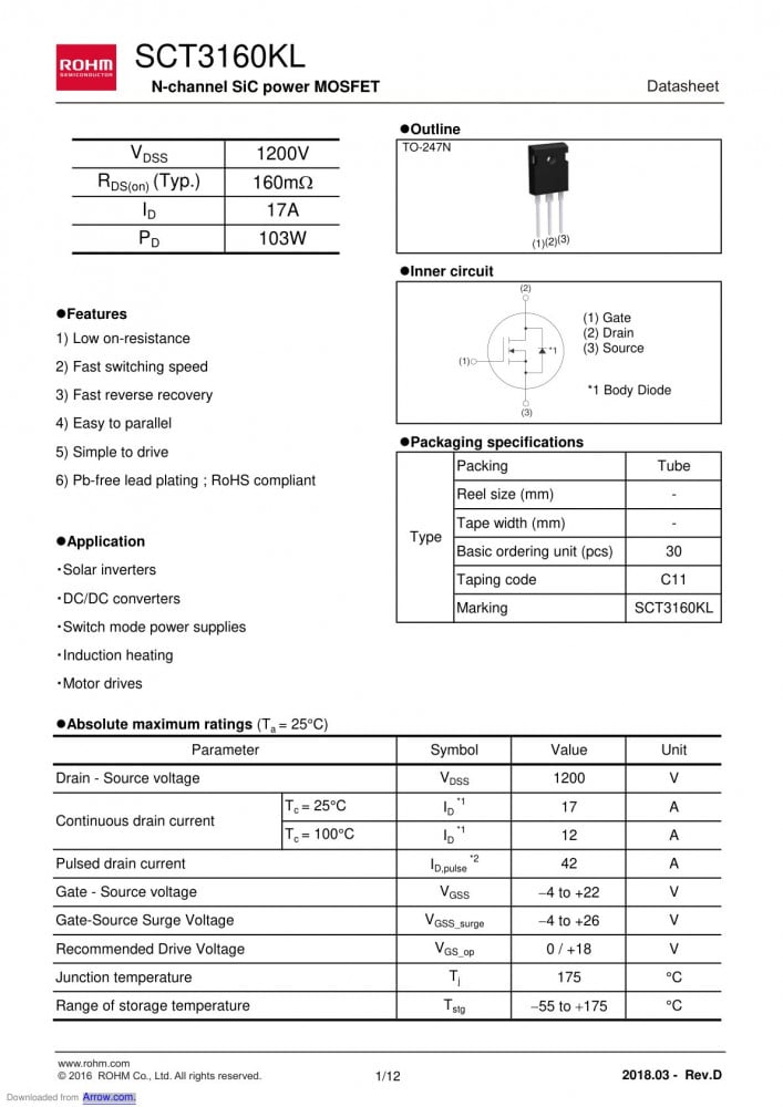 SCT3160KLGC11 datasheet page 1