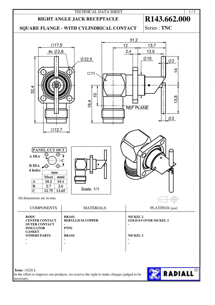 Radiall R143662000 technical document, page 1