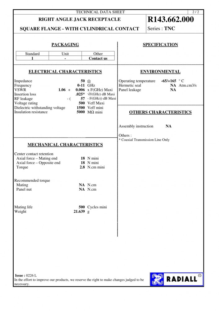 Radiall R143662000 technical document, page 2