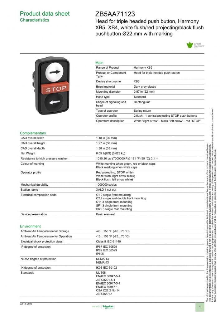 ZB5AA71123 technical documentation page 1