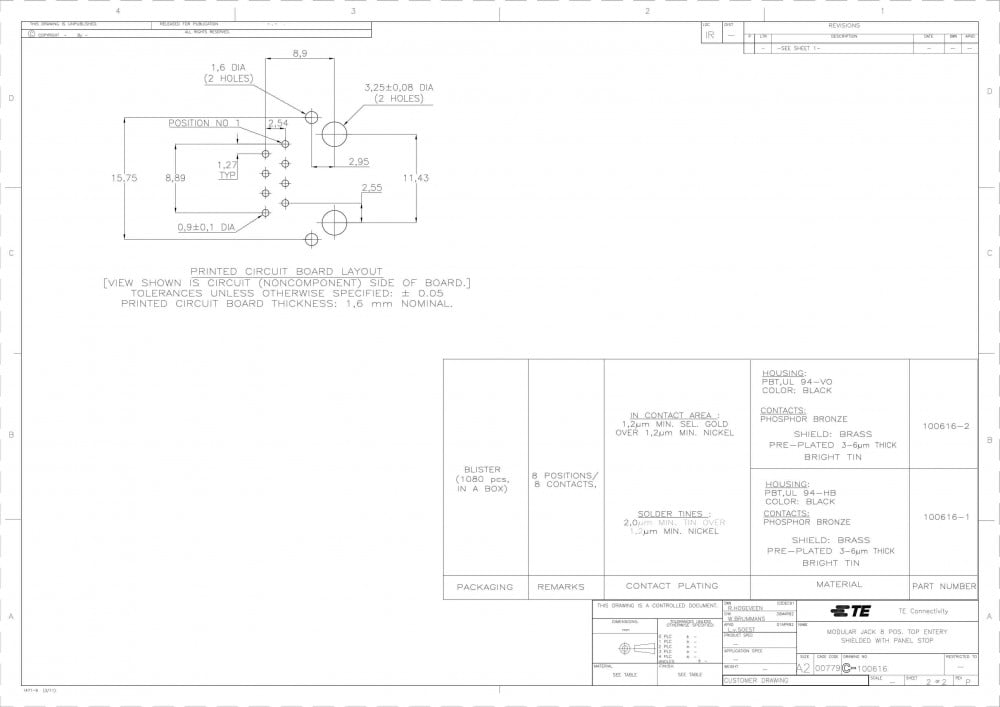 TE Connectivity 100616-1 technical drawing page 2